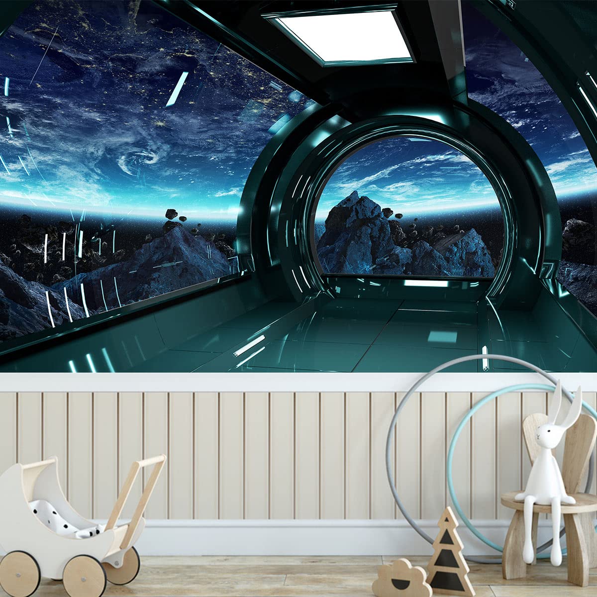 79x40 Inch Large Spaceship Wall Decal Outer Space Views from The Spaceship Removable Self-Adhesive Large Spaceship Wallpaper for Kids Bedroom Living Room Decor