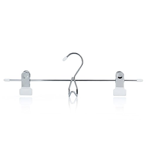 HANGERWORLD 12 Chrome 13.4inch Metal Pants Skirt Adjustable White Non Slip Clip Coat Clothes Garment Hangers with Accessory Hook