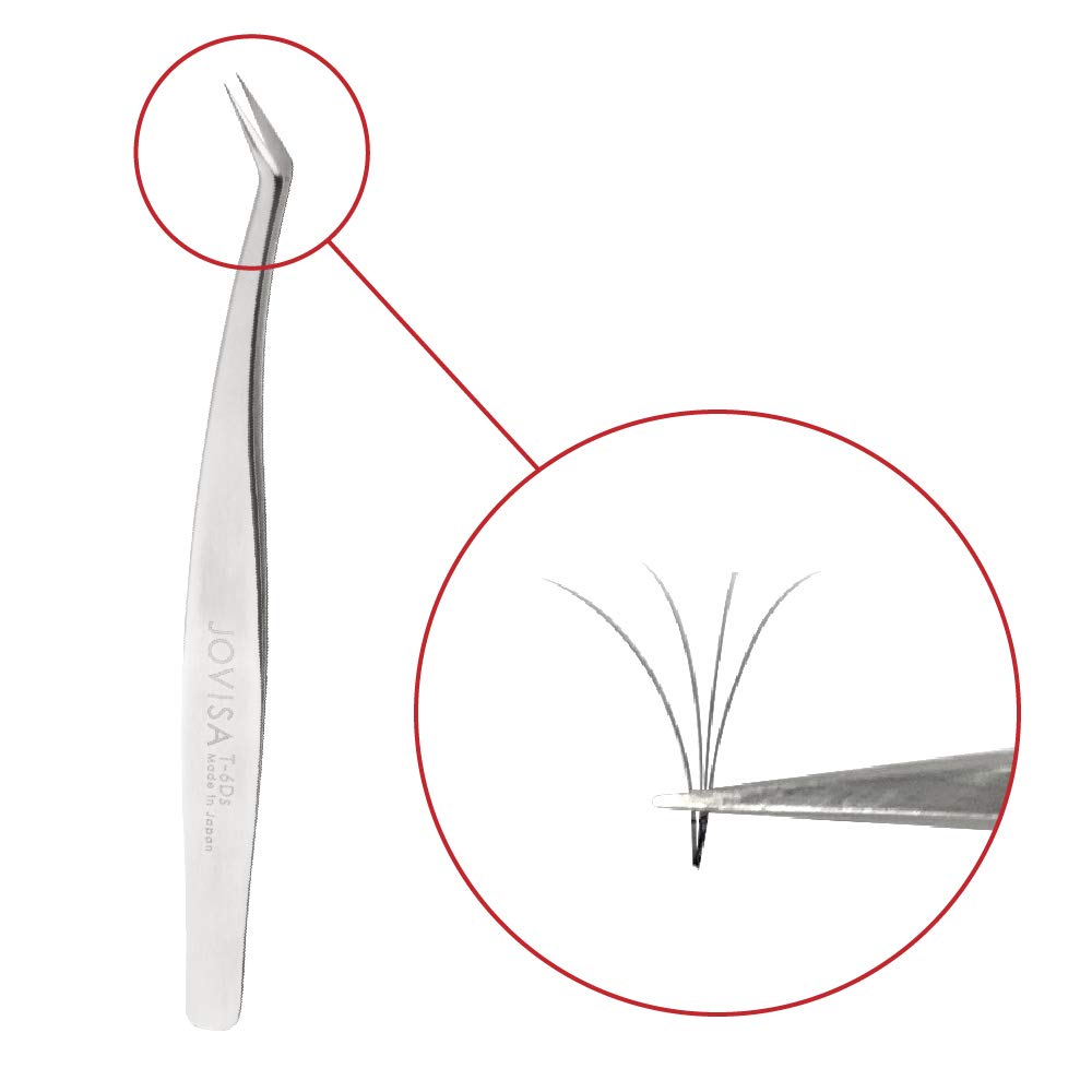 JOVISA T-6Ds Tweezer Made In Japan Eyelash Extension Tweezers for Mega Volume And 3D 6D Mink Eyelash, SUS 304 Stainless Steel Straight Angled Tip False Eyelash Extension Supplies