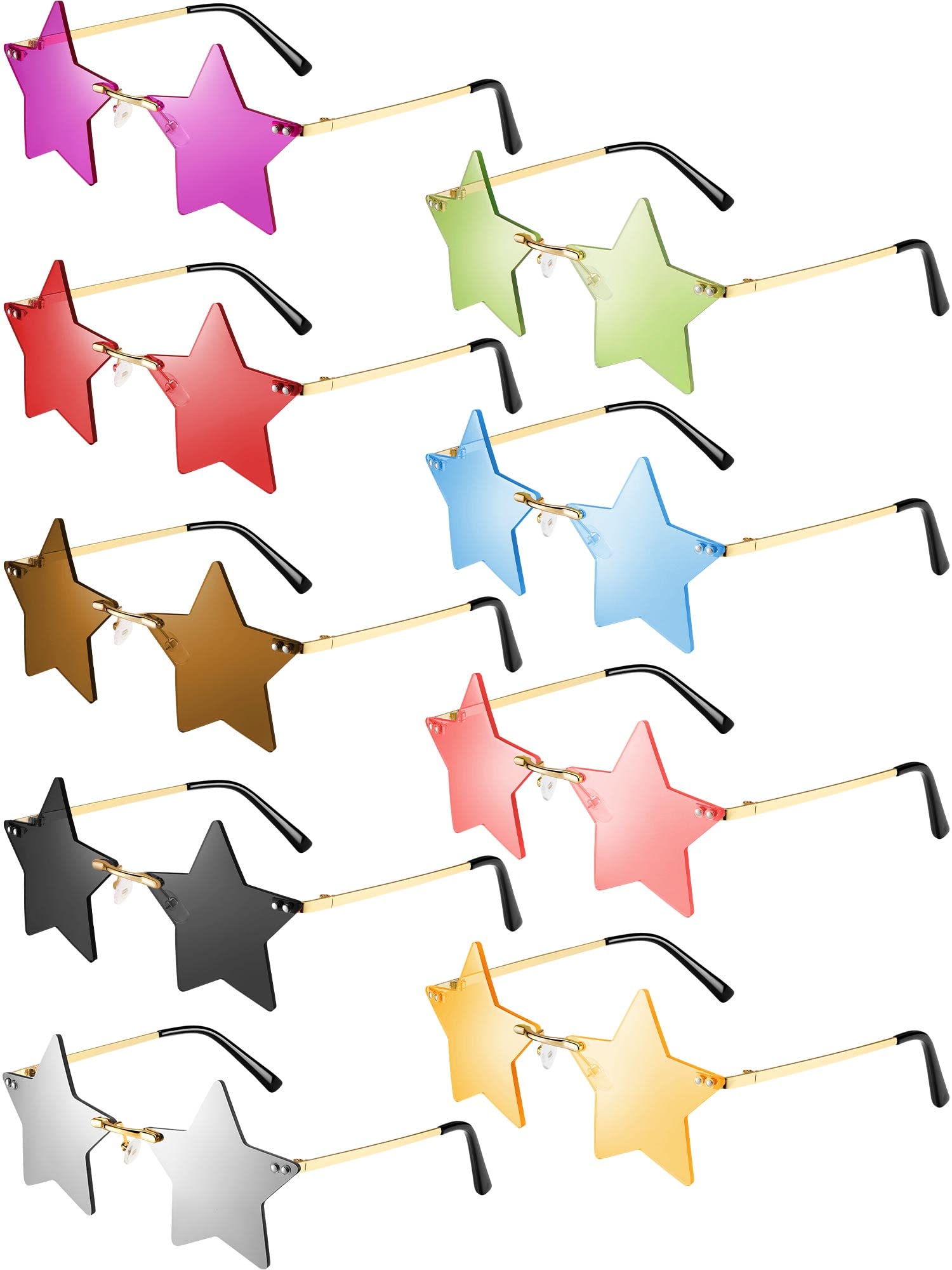 9 Pairs Rimless Star Sunglasses Pentagram Personality Glasses Eyewear Funky Festival Sunglasses for Women Transparent See Through Sun Glasses（Mixed Color）
