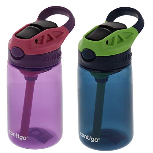 Contigo Kids Water Bottle, 14 oz with Autospout Technology β Spill Proof, Easy-Clean Lid Design β Ages 3 Plus, Top Rack Dishwasher Safe β Eggplant Punch & Blueberry Green Apple