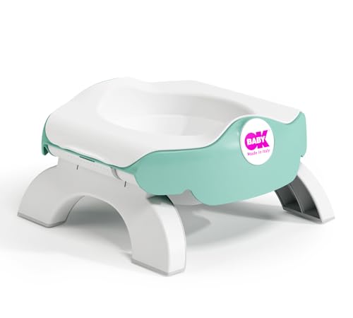 OKBABY On The Spot 3 in 1 Travel Potty Seat - Compact & Lightweight Design - Features Non-Slip Rubber Base - Removable Inner Bowl - Toilet Training Seat for Toddlers & Children, Turquoise