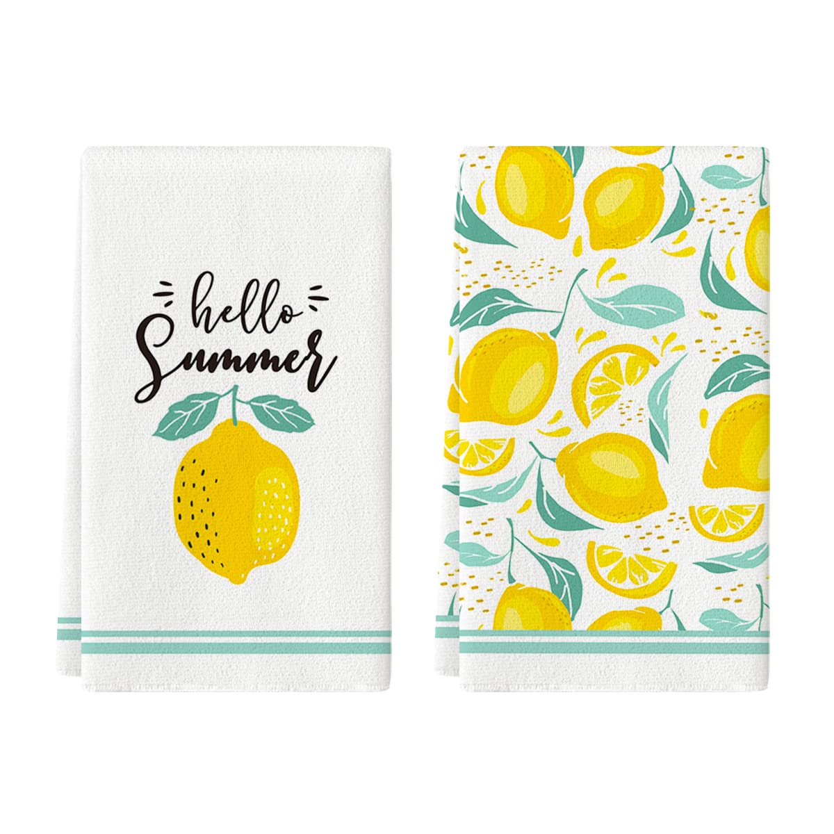 Artoid Mode Hello Summer Lemons Kitchen Dish Towels, 18 x 26 Inch Seasonal Summer Fruit Ultra Absorbent Drying Cloth Tea Towels for Cooking Baking Set of 2