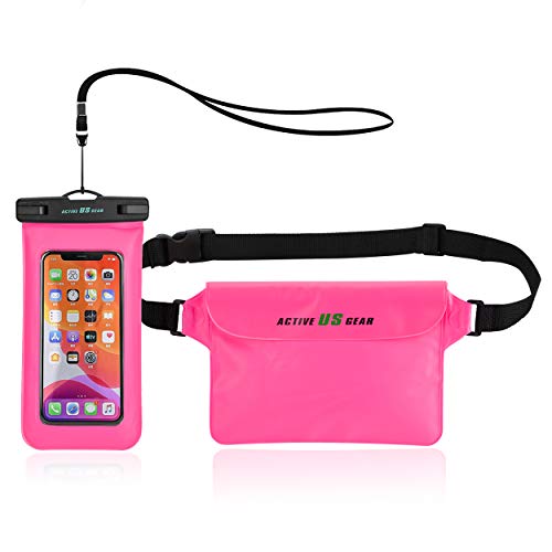 Active US Gear - Waterproof Floating Phone case with Waterproof Pouch -Waist Strap, Screen Touchable Dry Bag with Adjustable Belt for Swimming Rafting Snorkeling Boating Fishing Kayaking-Rose Pink…