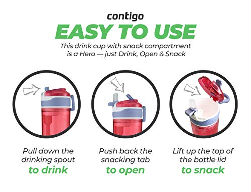 Contigo Snack Hero Water Bottle Set, 2-in-1 Water Bottle with 4oz Snack Compartment & 13oz Spill-Proof Water Bottle - Red & Blue