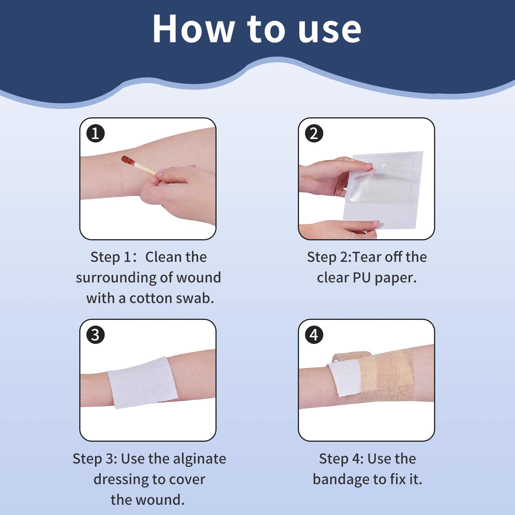 Alginate Wound Dressing, 2”x 2” Patches, 20 Count, Non-Stick Padding, Highly Absorbent Wound Dressings Pads for Emergency Care, Fast Healing