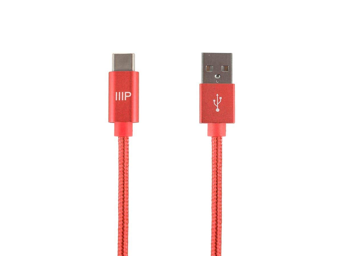 Monoprice USB 2.0 Type-C to Type-A Charge and Sync Nylon-Braid Cable - 1.5 Feet - Red, Fast Charging, Aluminum Connectors, Stay Synced - Palette Series