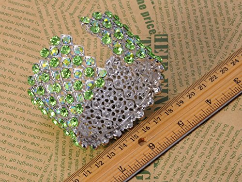 Alilang Silvery Tone Iridescent Peridot Green Colored Rhinestones Cuff Wrap Bracelet