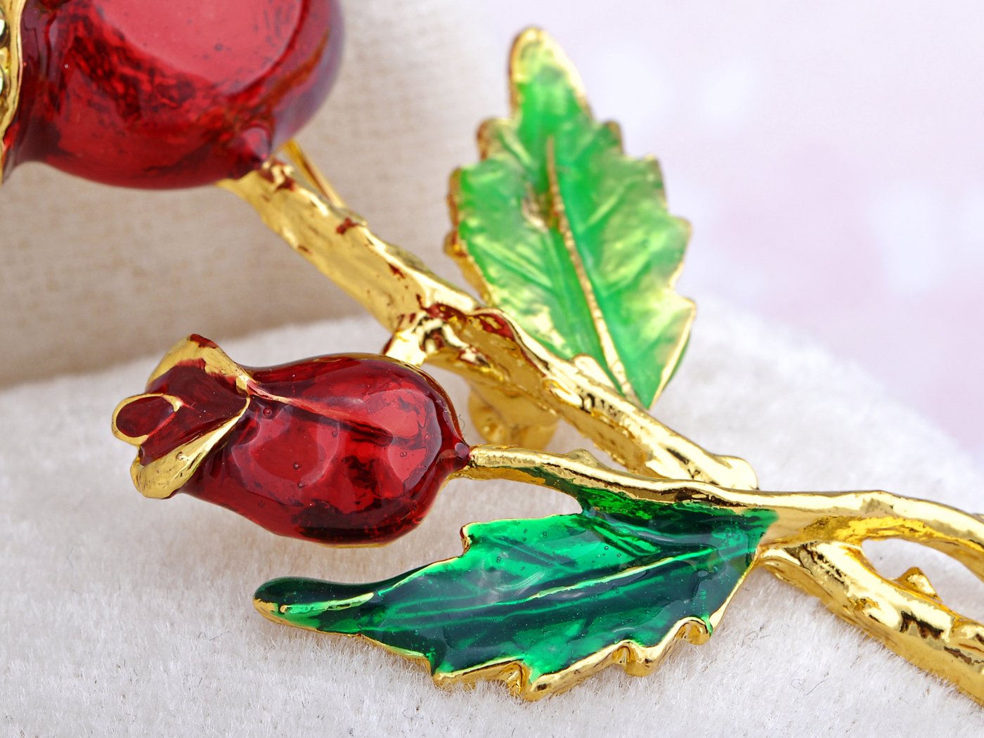 Alilang Womens Belle Red Rose Flower Enamel Crystal Rhinestone Brooch Pin Golden Tone