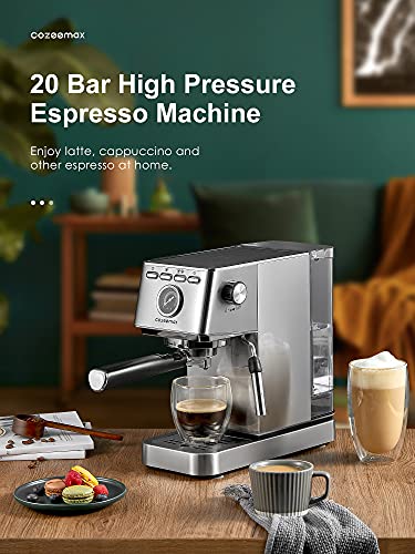 Espresso Machine , 20Bar Compact and Cappuccino Maker with Milk Frother Wand , Professional Coffee Machine for Latte , Stainless Steel