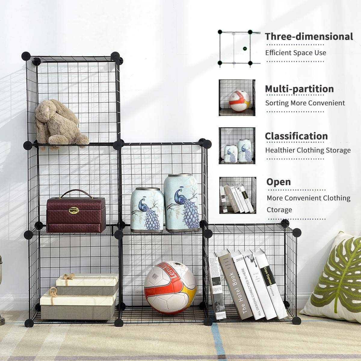 BRIAN & DANY Metal Wire Storage Cubes, DIY 9-Cube Closet Cabinet and Modular Shelving Grids, Wire Mesh Shelves and Rack, Black