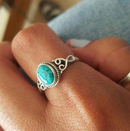 supaen Fashion Women 925 Sterling Silver Turquoise Moonstone Ring Wedding Jewelry 6-10 (8)
