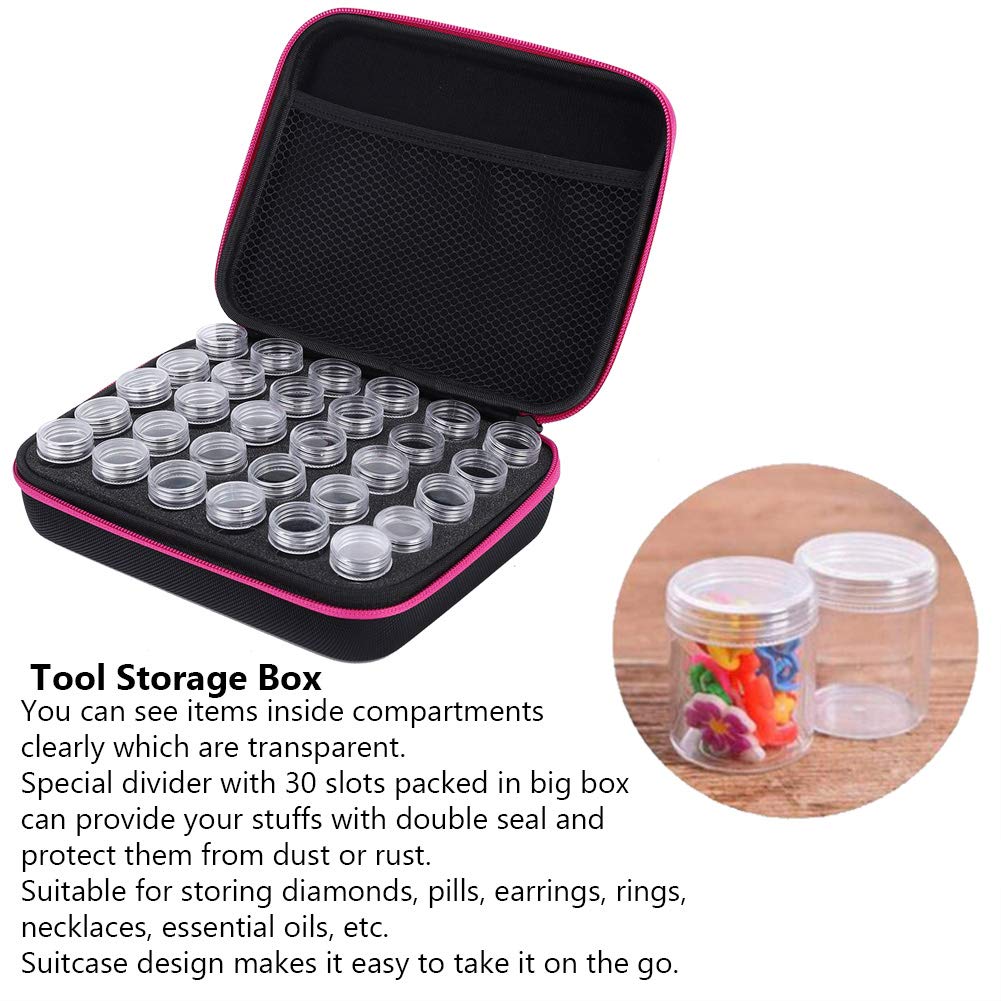 Joyzan Embroidery Diamond Storage Box, 30 Slots Compartments Clearly Double Seal Painting Storage Containers Case Organizer for DIY Art Craft Nail Diamonds Bead (Rose Red)