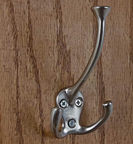GlideRite Hardware 7011-SN-25 Large 4.5 x 2.5 inch Robe/Coat/Hat Tri-Hooks 25 Pack, Satin Nickel Finish