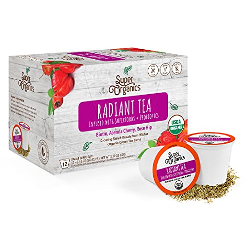 Super Organics Beauty Boost Green Tea Pods With Superfoods & Probiotics | Keurig K-Cup Compatible | Beauty Tea, Skin Care Tea | USDA Certified Organic, Vegan, Non-GMO Natural & Delicious Tea, 12ct