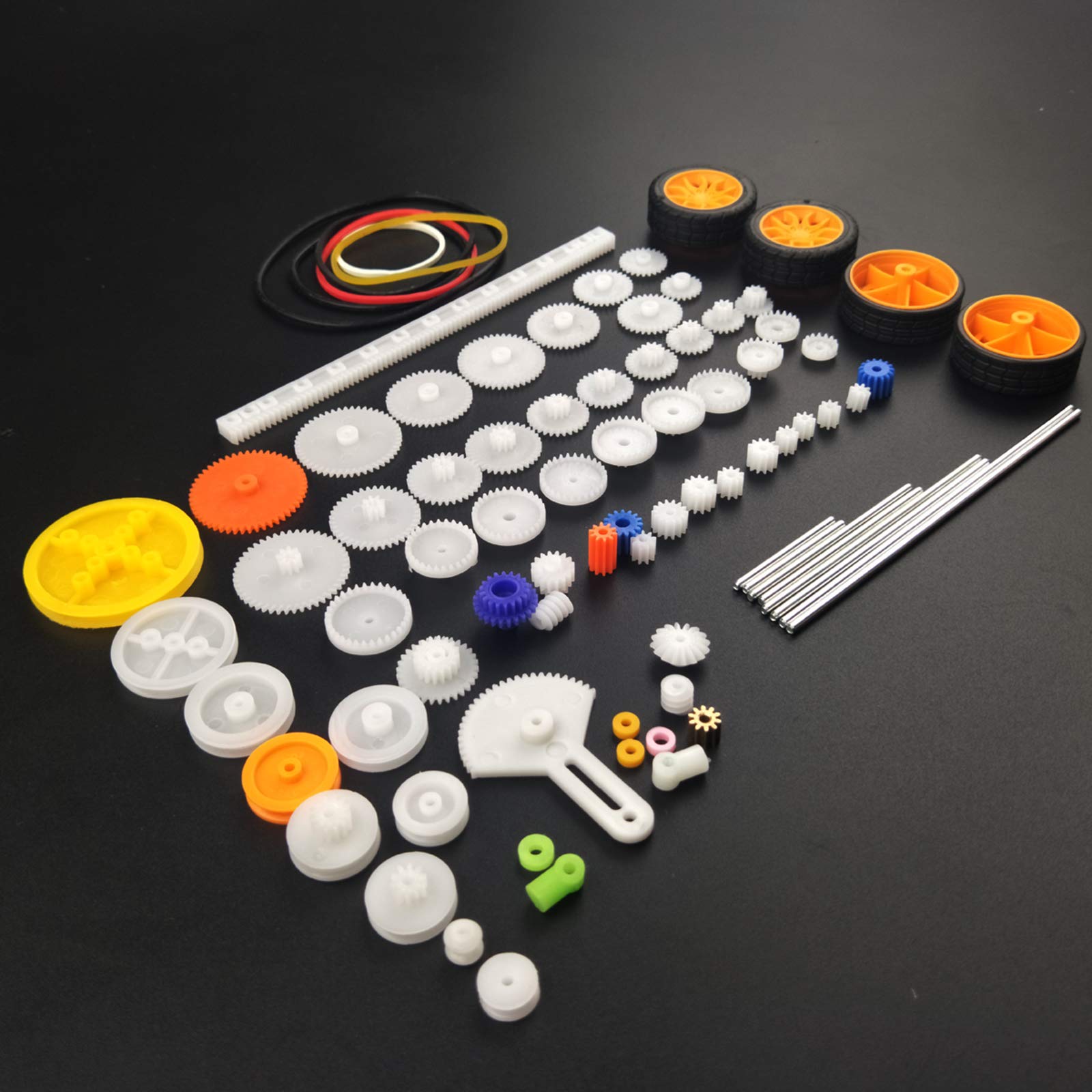 EUDAX 82 pcs Plastic Gear Package Kit DIY Gear Assortment Accessories Set for Toy Motor Car Robot Various Gear Axle Belt Bushings