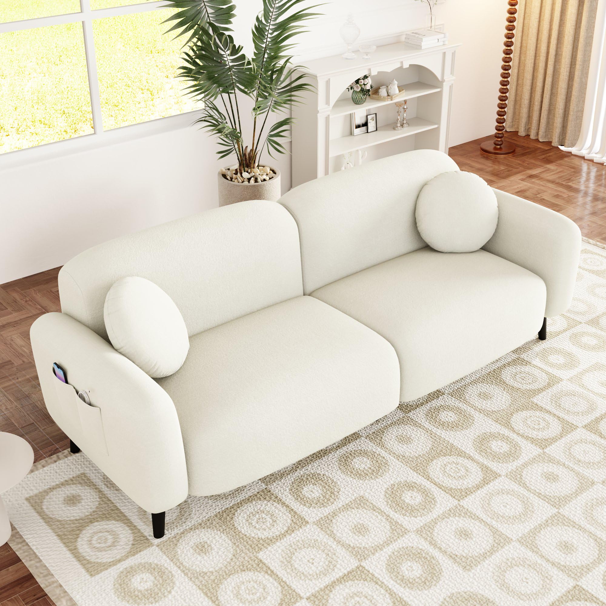 Ball & Cast 74" Velvet Upholstered Sectional Sofa,Convertible 3 Seater L Shaped Couch with Ottoman,Wood Chaise for,Dorm,Apartment,Studio,Office,Beige