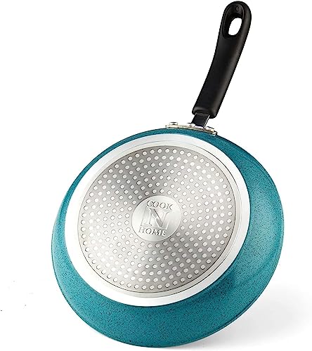 Cook N Home Nonstick Saute Fry Pan Set, 8, 9.5, and 11-Inch Kitchen Cooking Frying Saute Pan Skillet, Induction Compatible, Turquoise, 3-Piece