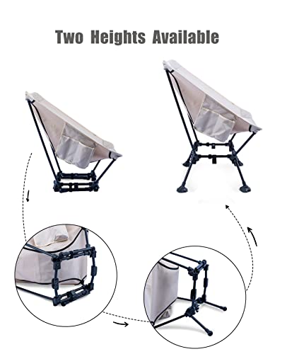 iClimb Two-Heights Light Compact Comfortable Camping Folding Beach Chair with Anti-Sinking Large Feet and Carry Bag (Beige)