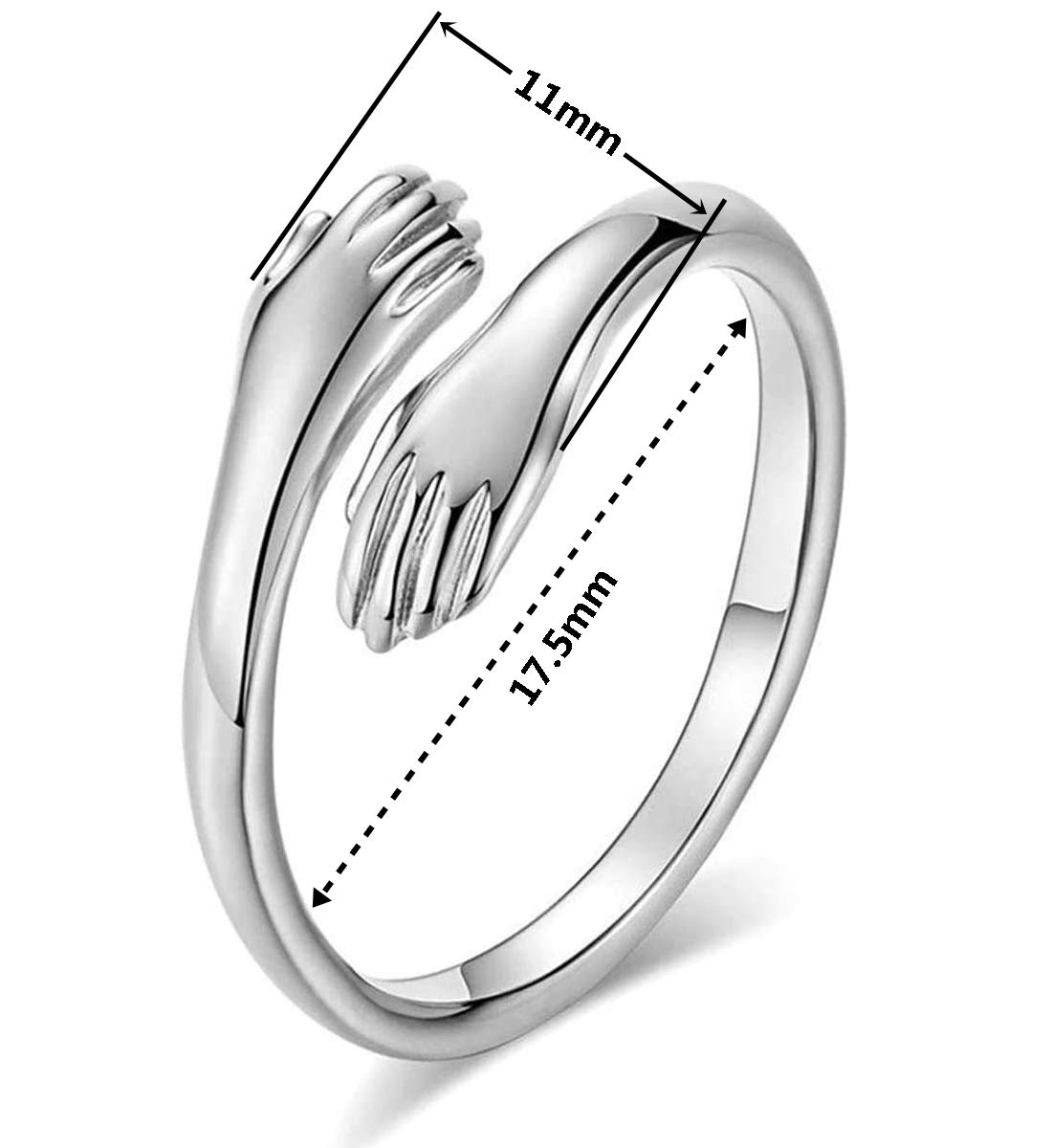 7mohugme Hug Ring 925 Sterling Silver Rings for Women Girls Silver Hugging Hands Open Ring Jewelry Hug Hands Statement Rings Wedding Bands (Silver Hug Ring)