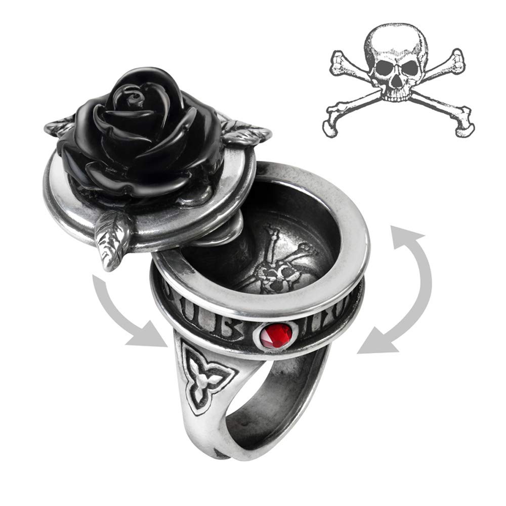 Alchemy Gothic Revered Symbol of Secrecy Black Sub Rosa Poison Ring - Size N/7