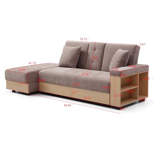 Ball & Cast 84.65" Sectional Sleeper Sofa Couch,Convertible Double Folding Couch Bed with Storage Ottoman and Arm,Reversible Loveseat W/Box & Drawer for Living Room,Apartment,Grey