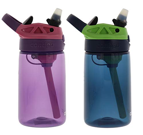 Contigo Kids Water Bottle, 14 oz with Autospout Technology β Spill Proof, Easy-Clean Lid Design β Ages 3 Plus, Top Rack Dishwasher Safe β Eggplant Punch & Blueberry Green Apple