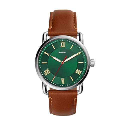 Fossil Men's Copeland Quartz Stainless Steel and Leather Three-Hand Watch, Color: Silver, Brown (Model: FS5737)