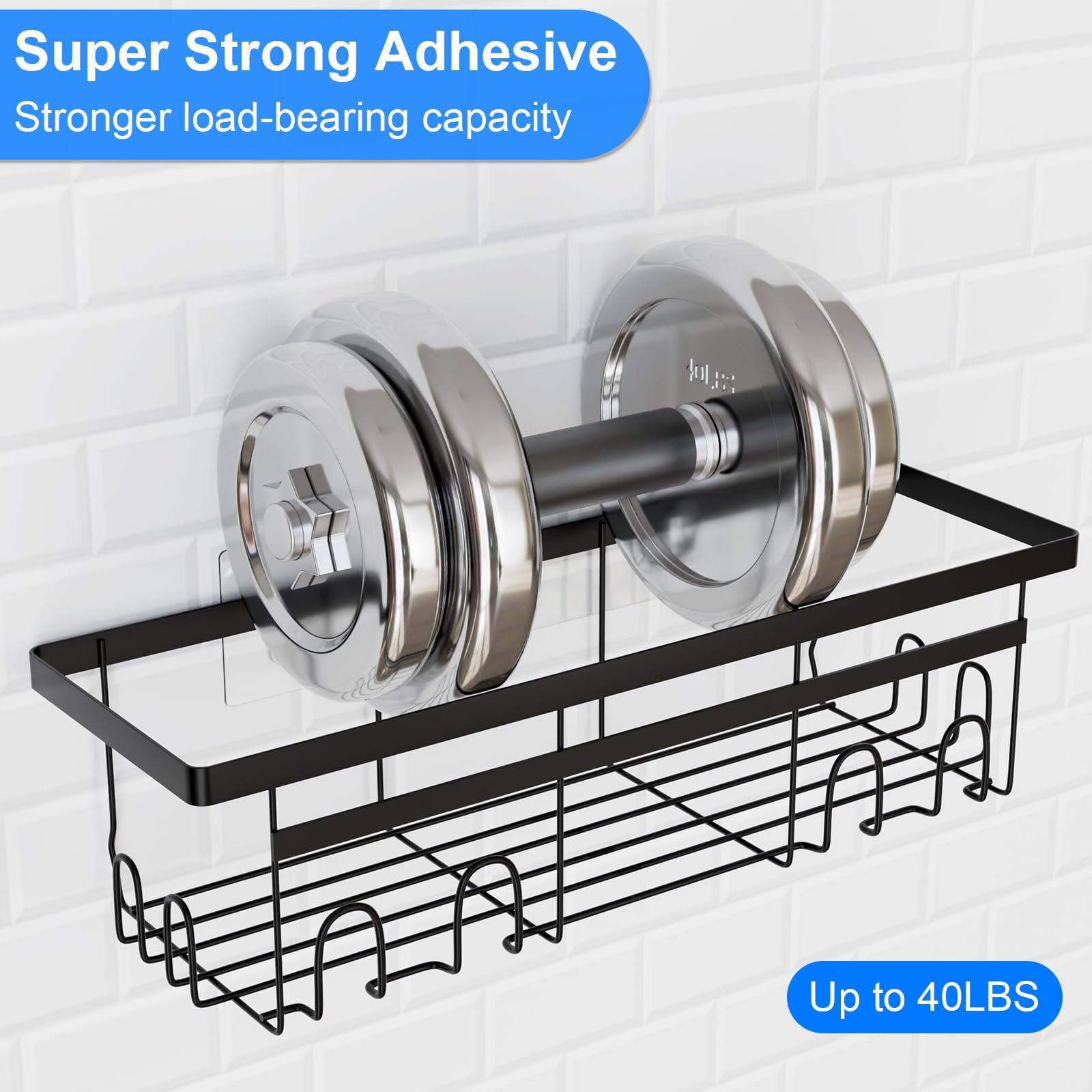 MayDiary Shower Caddy, 2-Pack Adhesive Shower Organizer for Bathroom Storage,Stainless Steel Bathroom Shower Shelves,Bathroom Organizers (Black2-two)