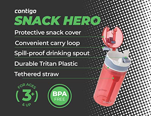 Contigo Snack Hero Water Bottle Set, 2-in-1 Water Bottle with 4oz Snack Compartment & 13oz Spill-Proof Water Bottle - Red & Blue