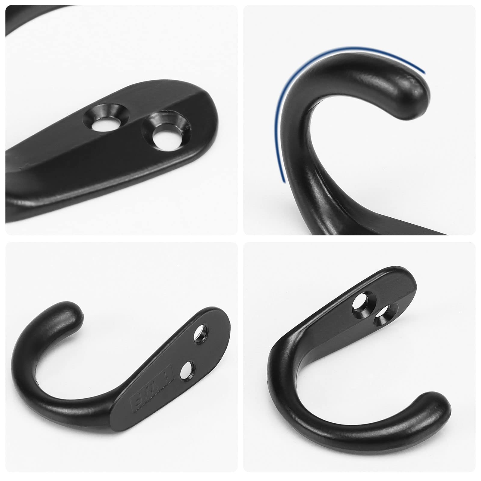NearMoon Coat Hooks Wall Mounted - Heavy Duty Metal Single Prong Robe Hanger Rustproof Wall Hooks for Towel Hat Key Bag on Bathroom, Kitchen, Livingroom(10 Pack, Matte Black)