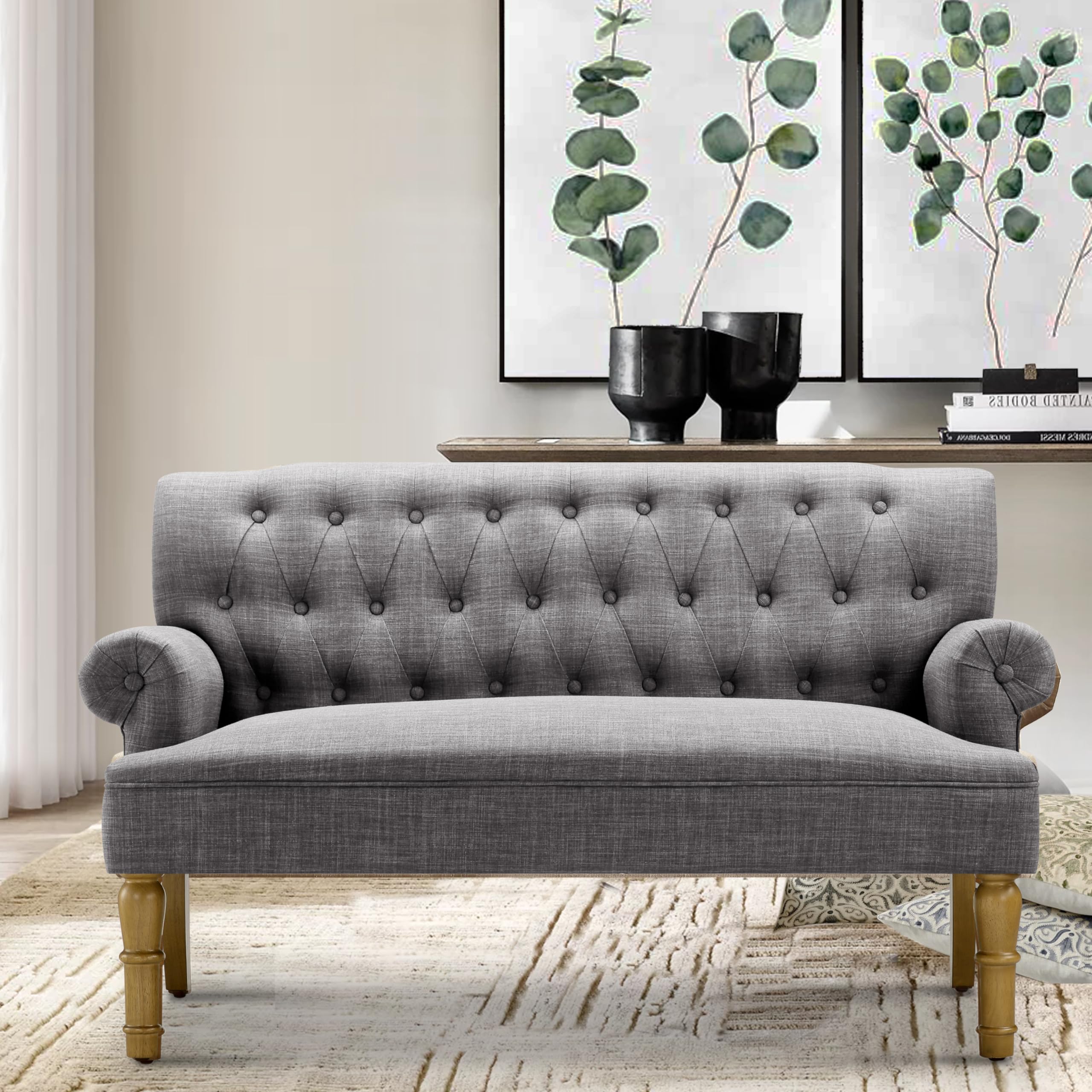 Rosevera Drennan Loveseat Sofas for Living Room Loveseat for Living Room Couch in a Box Sofa para Sala Love Seats Furniture Sofa in a Box Long Couches for Living Room Settee Loveseat,Linen,Beige