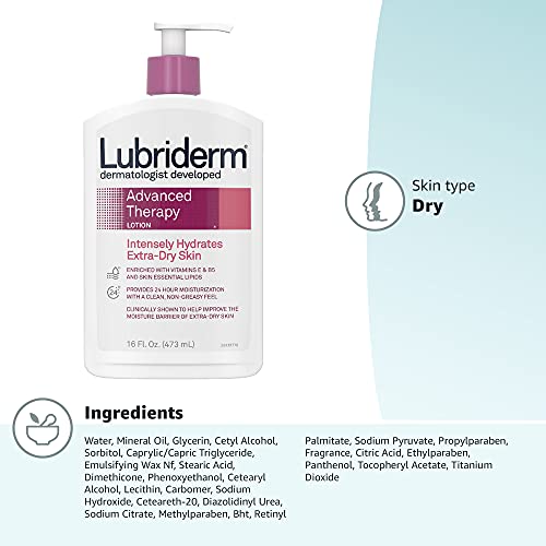 Lubriderm Advanced Therapy Moisturizing Lotion with Vitamins E and B5, Deep Hydration for Extra Dry Skin, Non-Greasy Formula, 16 fl. oz