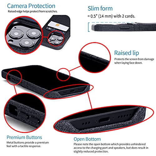 Dockem Wallet Case for iPhone 13 Pro with Built-in Metal Plate for Magnetic Mounting & 2 Credit Card Holder Pockets: Luxe M2, Canvas Style Synthetic Leather (6.1" iPhone 13 Pro, Black)
