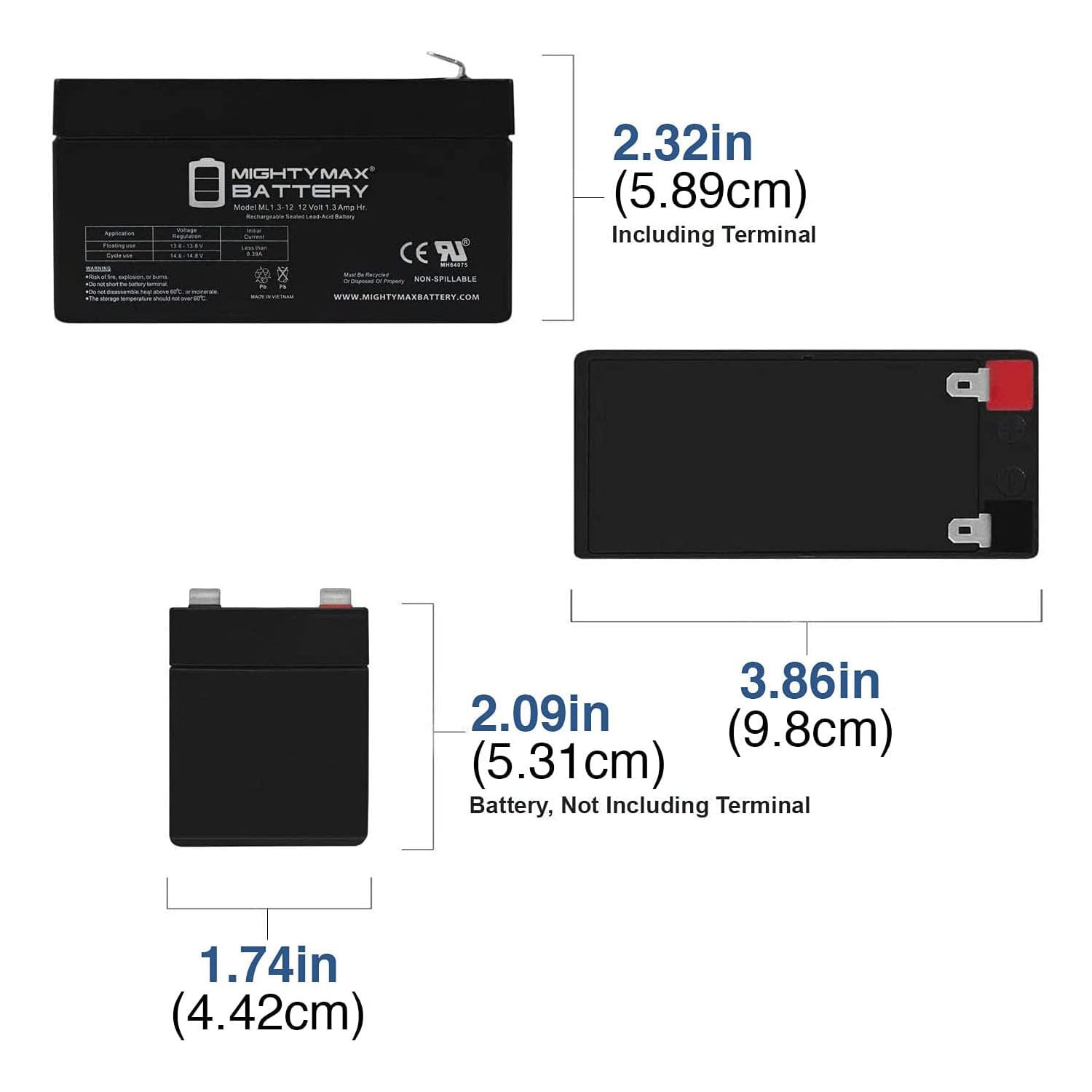 Mighty Max Battery 12V 1.3Ah Battery Replacement for LP12-1.2 - 4 Pack