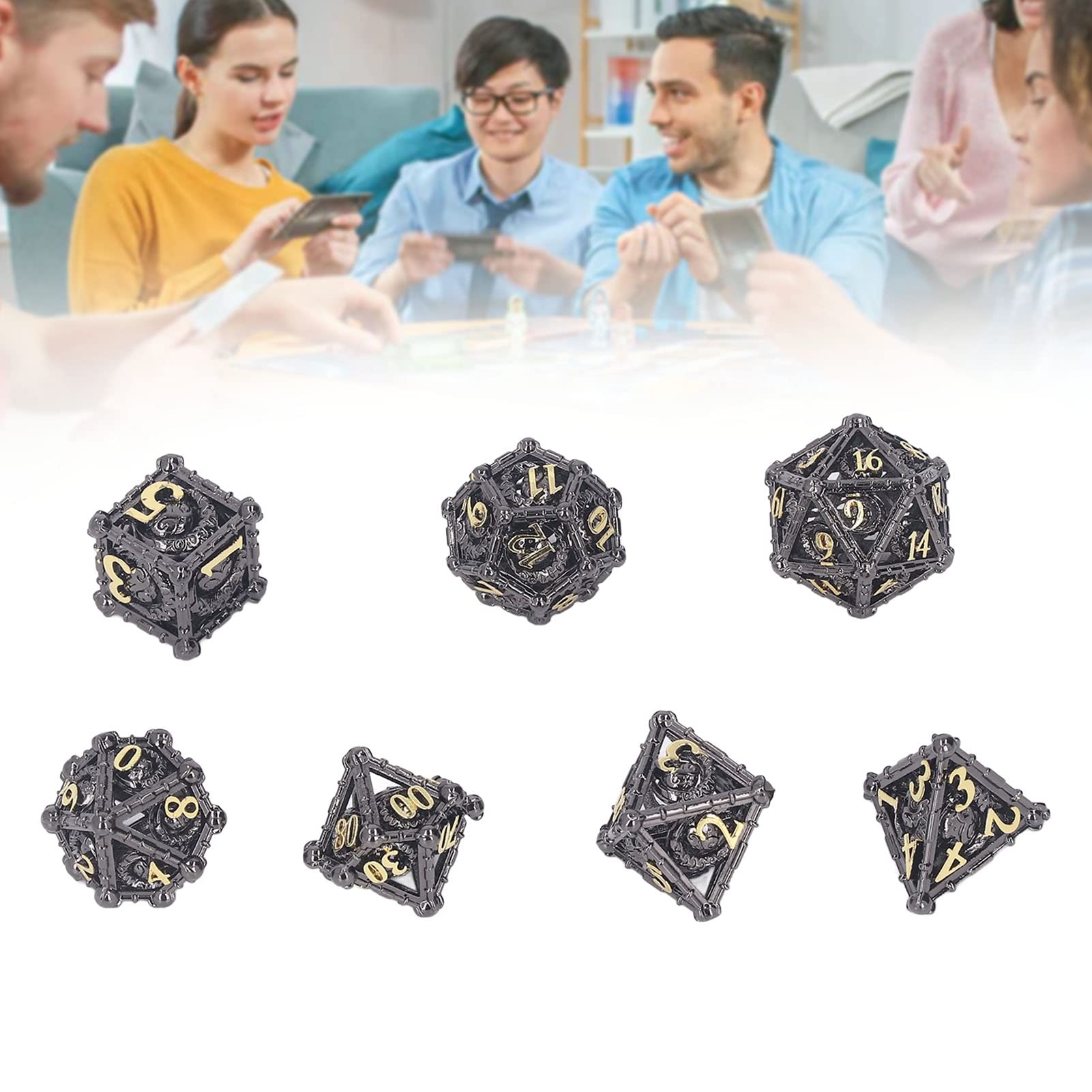 7pcs Polyhedral Dice Set,Durable Brass Metal Dice Set for Board Games Role Play
