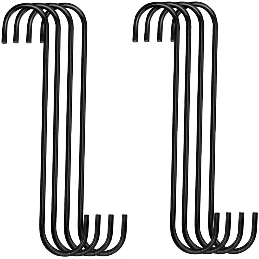 GDQLCNXB Extra Large 10 inch S Hooks for Hanging,S Shaped Hook Heavy Duty,Black Long S Hooks for Hanging Plant,Basket,Tree Branch,Closet,Garden,Pergola,Indoor Outdoor Uses 8 PCS