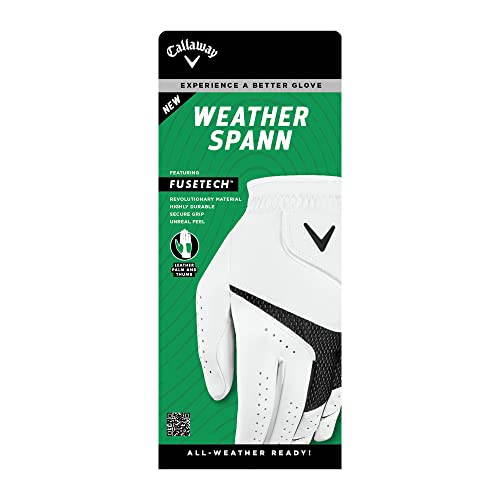 Callaway Golf Women's Weather Spann Premium Synthetic Golf GloveĀ (White, Single, Small, New Model , Standard, Worn on Left Hand)
