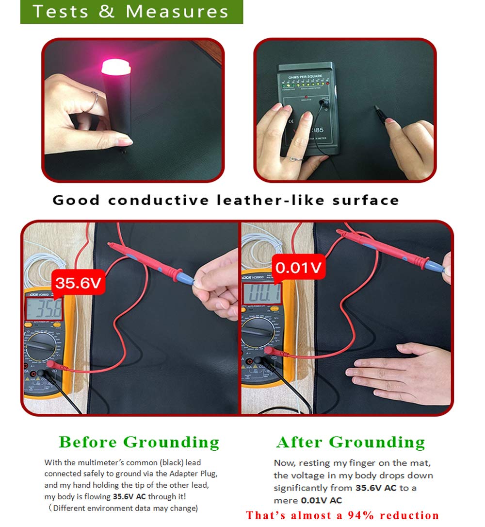 Grounding Mat, Grounding Sleep Mat Grounding Mat for Bed, 100% Conductive Carbon Leatherette Therapy mat with Cord, Grounding Sleep Mat for Earth Relieve Pain (54-71 inch)