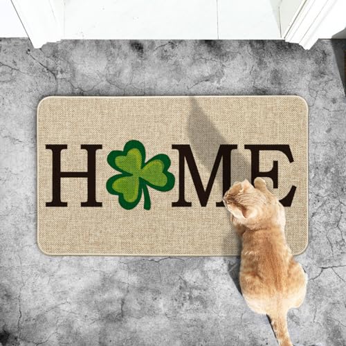 Artoid Mode Home Clover Shamrock Decorative Doormat, Seasonal Spring St. Patrick's Day Holiday Home Low-Profile Floor Mat Switch Mat for Indoor Outdoor 17 x 29 Inch