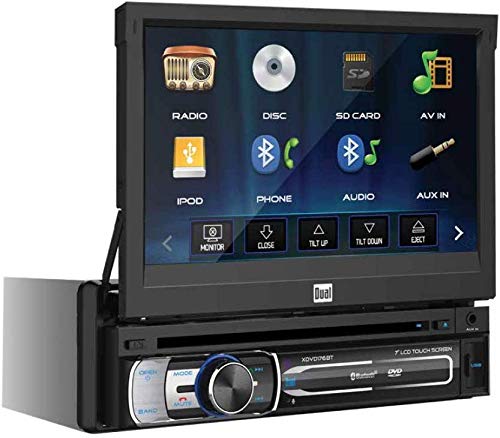 Dual Electronics XDVD176BT 7" LED Backlit Touchscreen LCD Single DIN Car Stereo with HD Camera + Gravity Magnet Phone Holder Bundle