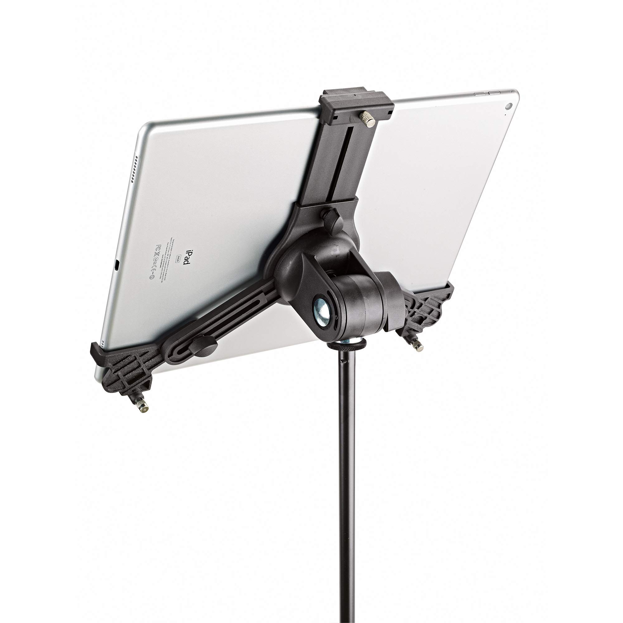 K&M - Konig & Meyer 19790.516.55 - Universal Tablet iPad Holder for Mic Stand - Switch Landscape to Portrait - Professional Grade for all Musicians - Studio or Remote Home Use - German Made - Black