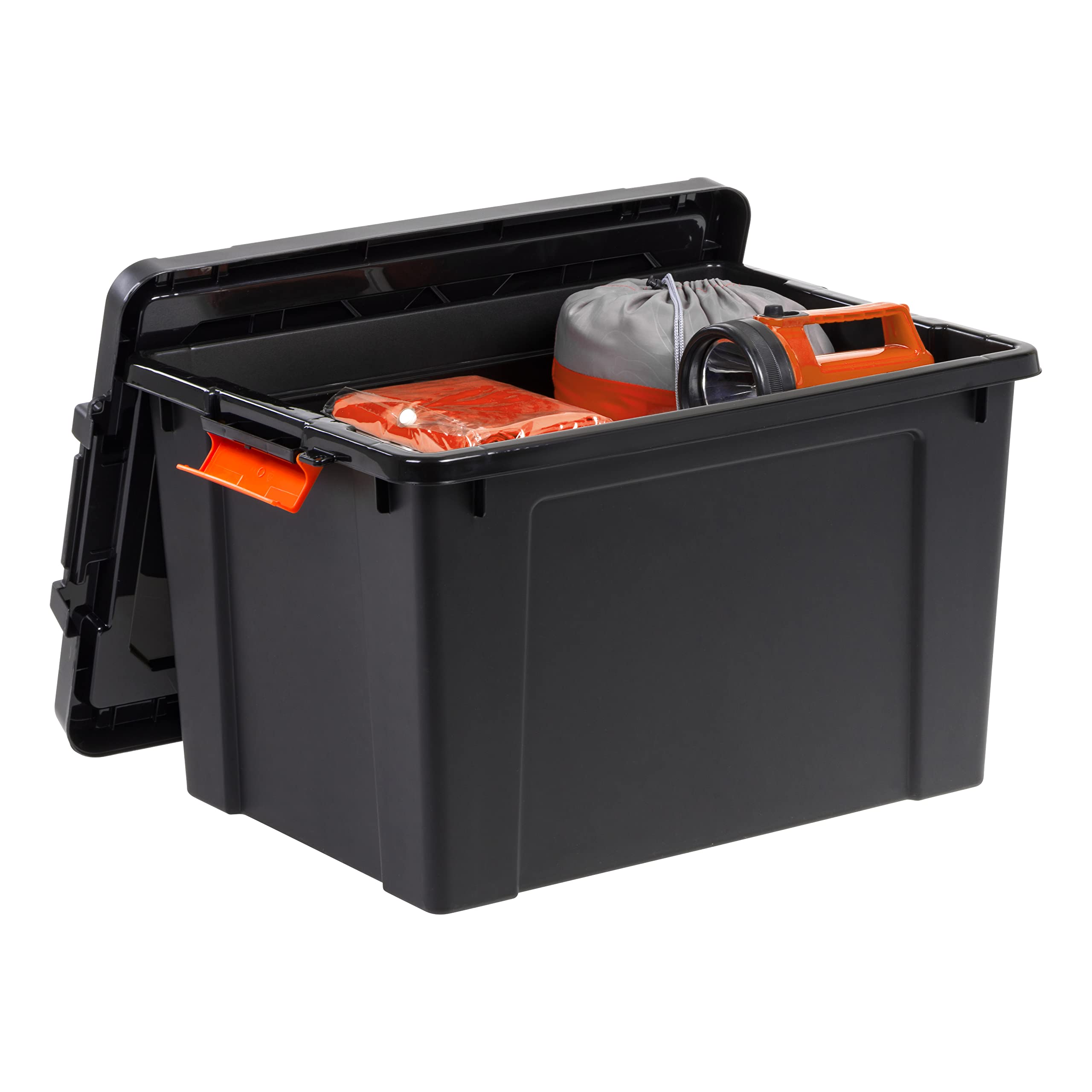 IRIS USA, 76 Quart Heavy Duty Plastic Storage Box, Black, Set of 4