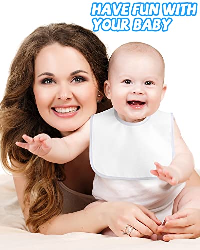 Foaincore 30 Pack Blank White Baby Bibs 2 Ply Waterproof Absorbent White Bibs Unisex Sublimation Baby Drool Bib with Hook and Loop Fastener Drooling Bibs for Baby Decorating Feeding Teething Drooling