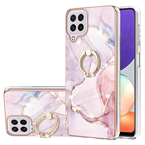 Dinglijia for Samsung Galaxy A22 4G Case, Soft TPU + IMD Marble Pattern Shiny Ring Kickstand Case for Girls and Women, Camera and Screen Protection Case for Samsung Galaxy A22 4G BKZH Rose Gold