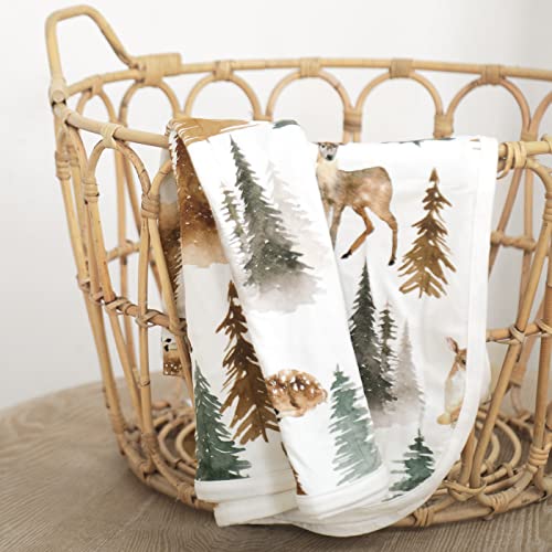 GRSSDER Baby Blankets Super Soft Jersey Knit Swaddle Blanket for Baby Girls and Boys, Double Layer Receiving Blankets 34 x 44 Inches Extra Large for Baby Show Gift, Deer and Leaves Pattern