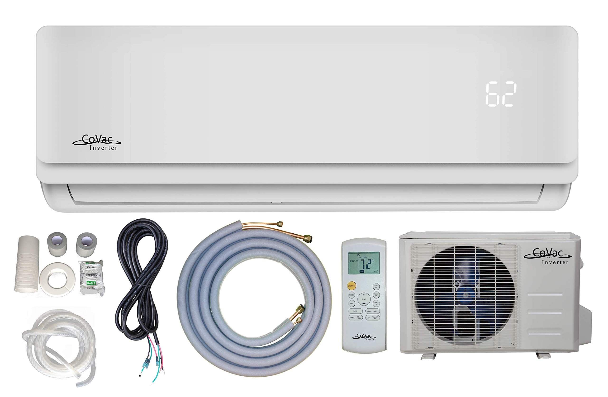 9,000 BTU CoVac Ductless Mini-Split Air Conditioner β Inverter SEER 19 β Cooling & Heating β Dehumidifier β 120v/60hz - PreCharged Condenser - Ultra Quiet - AHRI - 16 Feet Line Set + Accessories