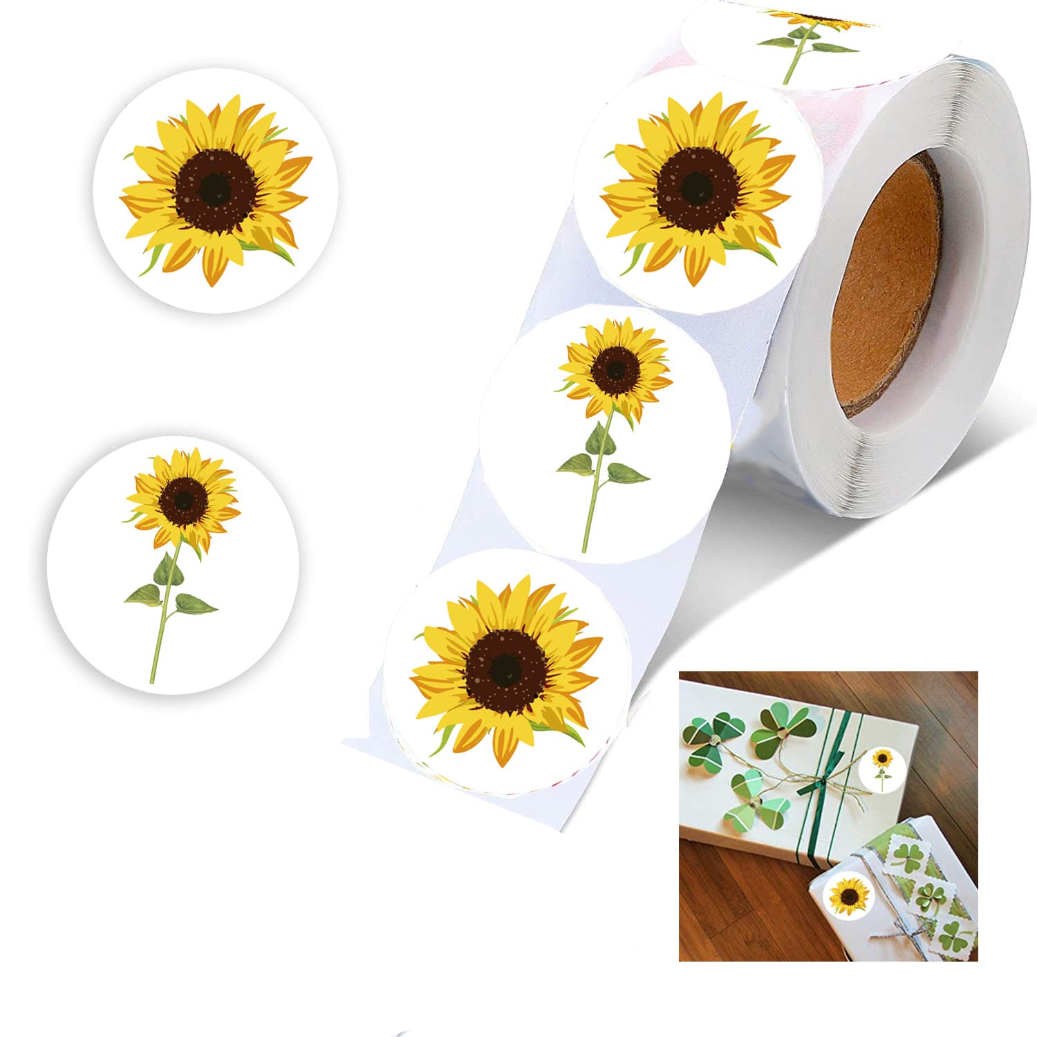 Pop Resin Sunflowers Sticker 1.5 inch Wildflower Sticker for Crafts Water Bottle Laptop Notebook 500 pcs per roll Christmas Valentine Labels,Yellow