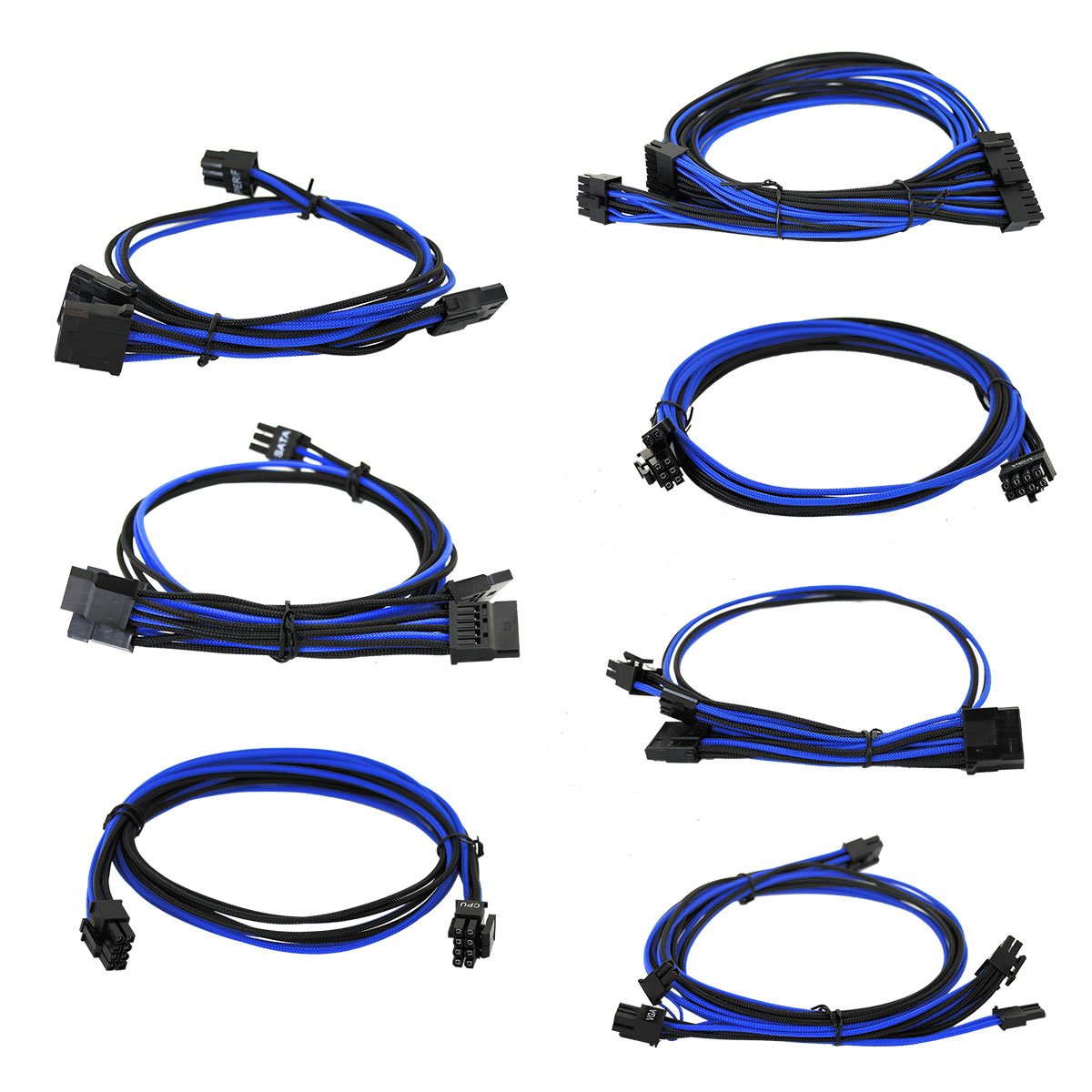 EVGA Black & Light Blue 750-850 G2/G3/G5/G6/G7/GA/G+/GM/P2/P3/P5/P6/P+/T2 Power Supply Cable Set, Individually Sleeved (100-G2-08KL-B9)