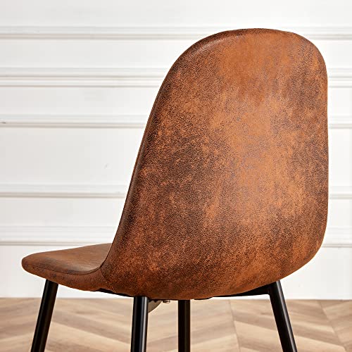 Dining Chairs Set of 4,Modern Mid Century Living Room Side Chairs with Metal Legs, Washable PU Leather, Armless Side Chairs for Kitchen Lounge Farmhouse, Rustic Brown, 4PCS